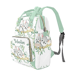 SunFancy Koala Leaves Personalized Diaper Backpack Custom Mommy Bag Unisex Travel Daypack for Mom Dad Boy Girl