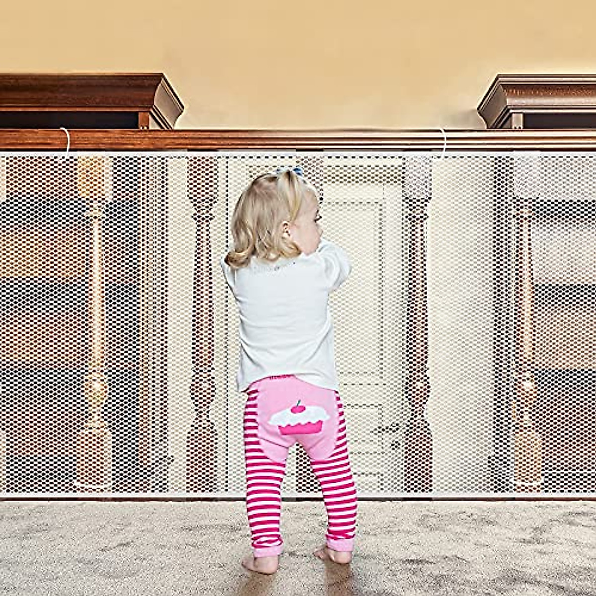 Child Safety Net, Durable Banister Guard for Baby Safety Stairs Railing Balcony Cribs, Banister Stair Mesh Baby Proofing, Easy to Install Stair Netting for Kids, Pets, Toys - (10ft Lx2.5ft H) White