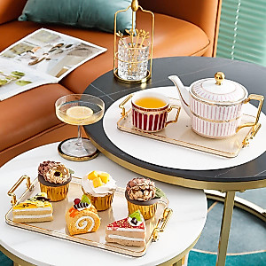 XingZhuo Acrylic Gold Serving Tray Set with Handles, Coffee Table Tray, Modern Design Trendy Coffee Tray, Tray Serving Breakfast Fast Food Appetizers, Trays for Serving Party,1Pack