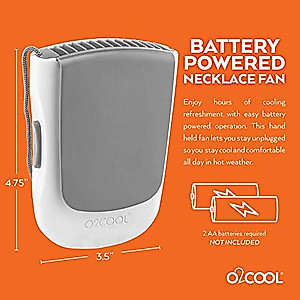 O2COOL Deluxe Necklace Fan | Battery Powered, Hands-Free Personal Cooling Fan w/Adjustable Lanyard, Table Top Stand + Wearable Clip (Grey (2 Pack))