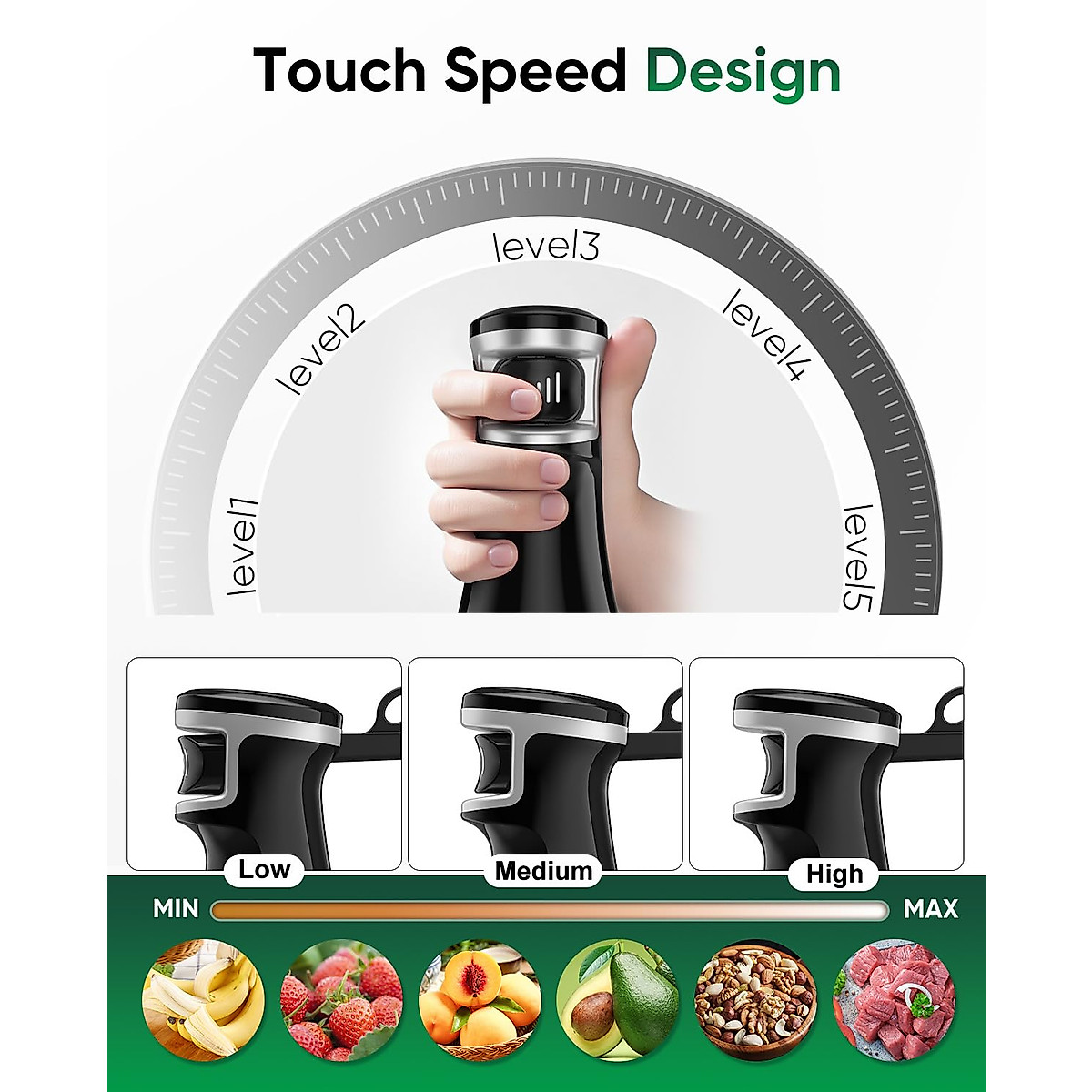 Immersion Blender Handheld Corded Hand Blender 1100W, Trigger Variable Speed 5 in 1 Stick Blender, Emulsion Blender with Chopper, Whisk and Frother for Soup, Baby Food and Smoothies,2-packs