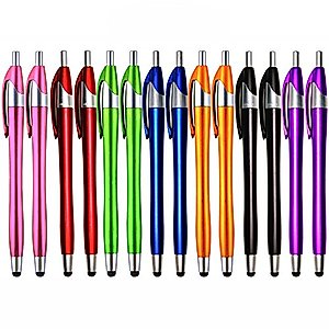 SKOLOO Stylus Pens for Touch Screens,Pack of 14, 2-in-1 Click Ball Pen, Ballpoint Pen and Slim Stylus for Universal Tablet Smartphone, Multi-Colored