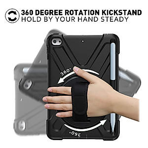 ZenRich iPad Mini 5/ iPad Mini 4 Case with Pencil Holder, Heavy Duty Shockproof Rugged iPad Mini 7.9 Inch Case with Hand Strap/Kickstand-Black