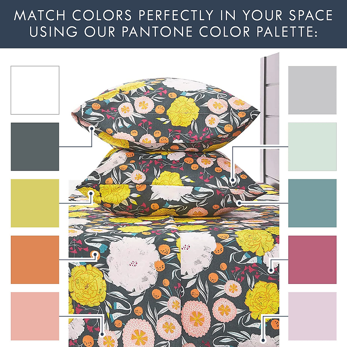 WTPDR Dark Floral Bedsheets Queen Size, Super Soft Wrinkle Resistant Bedding Set for Boho Room Décor, Premium Floral White Queen Bed Sheets for Girls, Teens and Master Bedrooms