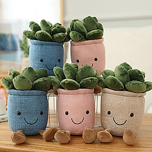 Evlooe 3pcs Succulents Plush Toy, Cute Succulents Plushies, Stuffed Potted Plants Plush Doll, Soft Plush Succulent Gifts for Kids Boys (Pink+White+Blue)