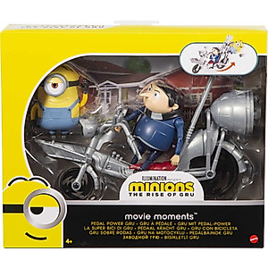 Minions: The Rise of Gru Movie Moments Pedal Power Gru Approx 4-in/10-cm Action Figure Interactive Toy with Articulation & Movie Scene Accessories, Great Gift for 4 Years & Older Minion Fans