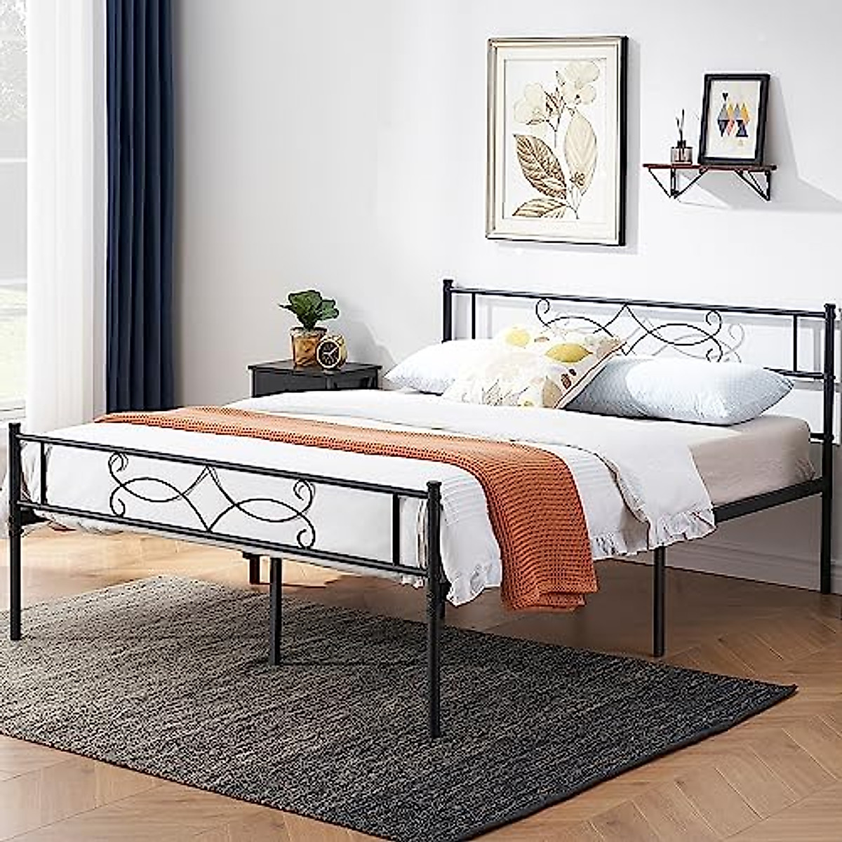 VECELO 14" Metal Platform Bed Frame with Headboard,Premium Steel Slat Support No Box Spring Needed,Noise-Free Anti-Slip,Easy Assembly(Full Size)