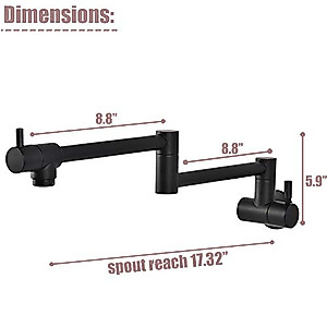VALISY Lead-Free Solid Brass Single Hole Two Handle Matte Black Wall Mount Pot Filler Faucet，Copper Faucets for Kitchen Sink & Stove Folding Stretchable with 360° Swivel Double Joint Swing Arm