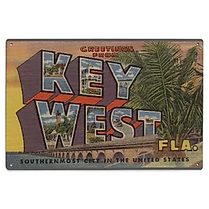 Lantern Press 6x9 Inch Wood Sign, Ready to Hang Wall Decor, Key West, Florida, Large Letter Scenes