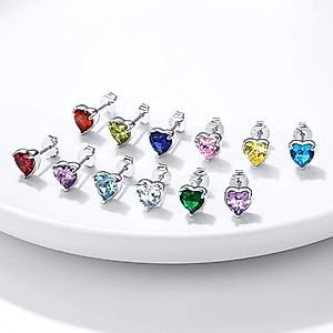 Women Earrings Hypoallergenic 925 Sterling Silver Love Heart Earrings Studs Red Cubic Zirconia Ruby Gemstone July Birthstone Stud Earrings for Sensitive Ears