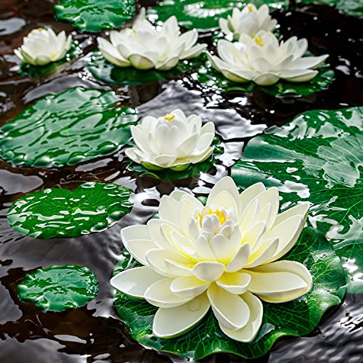 FFNIU Lily Pad for Ponds, 9 PCS Artificial Lotus, Realistic Water Floating Foam Lotuses Fake Lily Pad for Home Garden Patio Pond