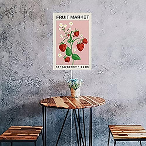 Flyhaw Fruit Market tin Sign Strawberry Fruit Print Kitchen Art Print Food Art Pink Home Decor Dining Room Retro Signs Home Decoration Gifts for Mom Dad and Friends Metal Tin Sign 8x12 Inch