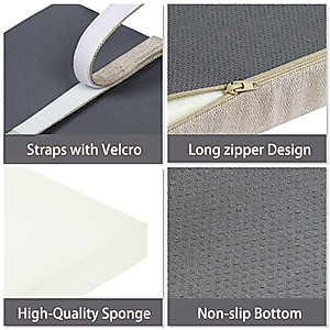 baibu 40 Inch Metal Bench Cushion with Ties, Non-Slip Rectangle Bench Seat Cushion Kitchen Bench Cushion with Machine Washable Cover - One Pad Only (Beige, 40x15x1.5in)