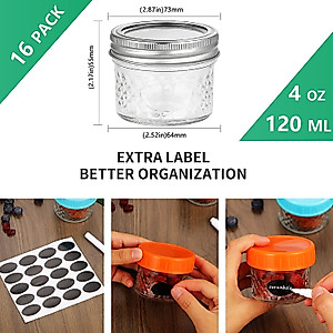 Cibeat 16 PACK Mini Mason Jars Glass Canning Jars, 4 OZ Jelly Jars With Regular Lids, Ideal for Honey, Jam, Wedding Favors, Shower Candle, Baby Food, Small Spice Jars