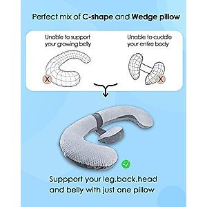 QUEEN ROSE Pregnancy Pillows, E Shaped Full Body Pillow for Sleeping, with Pregnancy Wedge Pillow for Belly Support, 60 Inch Maternity Pillow for Side Sleeper, Grey Bubble Velvet