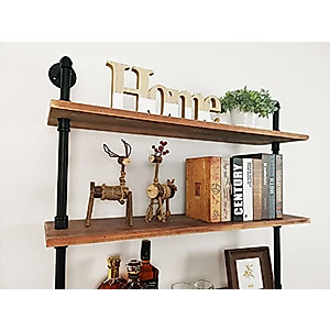 Anynice 5 Tier Industrial Ladder Shelf Bookcase, Wall Mounted Wood Metal Pipe Rustic Bookshelf for Living Room (Weathered Brown, 10" D x 36" W x 70" H)