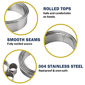 Round Cookie Cutters, Biscuit Cutter Set - 12 Pcs Stainless Steel Circle Cookie Cutters, Round Shapes Cookie Cutters for Baking, Round Set for pastry cutter, Donut Cutter, dough cutter, Ring Mold