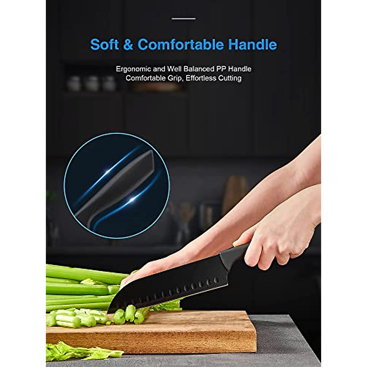 KDIK 16 PCS High Carbon Stainless Steel Kitchen Knife Set, BO Oxidation, No Rust, Sharp Cutlery Black Knife Set with Acrylic Stand and Serrated Steak Knives,AB112