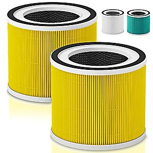 2 Pack Core 300 True HEPA Pet Care Replacement Filters for LEVOIT Core 300 and Core 300S VortexAir Air Purifier,H13 Grade True HEPA Filter Replacement and Activated Carbon,Core 300-RF-PA (Yellow)