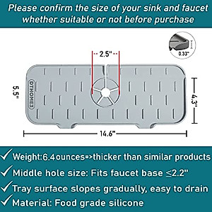 DTHOME3 Silicone Faucet Handle Drip Catcher Tray Stop Water Pooling Up Behind Sink, Kitchen Faucet Sink Splash Guard, Sink Draining Mat Behind Faucet, Drip Protector Splash Drying Countertop(Grey)