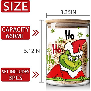 Turgtany Christmas Cookie Jar with Lids, Christmas Kitchen Decor Green, Glass Candy Storage Jars with Airtight Bamboo Lid for Kitchen