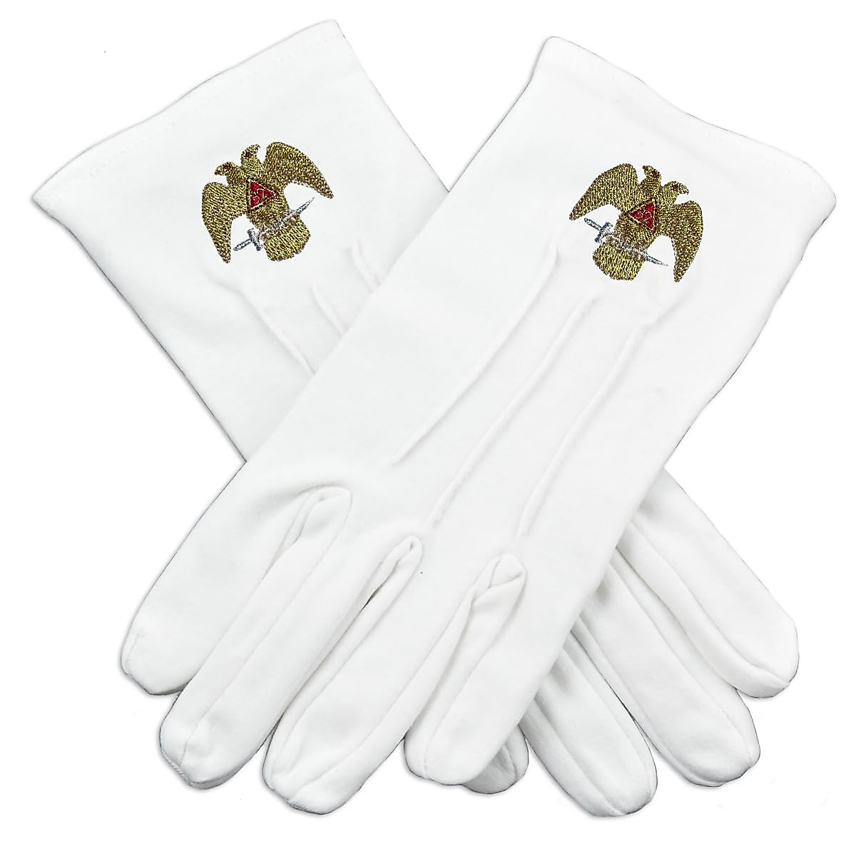 32nd Degree Scottish Rite Masonic Embroidered Cotton Gloves - [White]