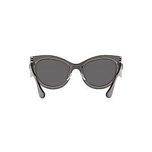 Versace Woman Sunglasses Transparent Grey Mirror Silver Frame, Light Grey Mirror Silver Lenses, 53MM