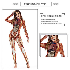 Sister Amy Women's Halloween Skull Skeleton Bodysuit Skinny Stretch Costume D-Muscle L/XL