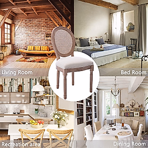 Nrizc French Country Dining Chair Set of 2, Vintage Chic, Upholstered and Carved Wooden Frames, Beige Linen Fabric, Lightweight and Sturdy, Ideal for Dining Room, Kitchen, Living Room, Bedroom