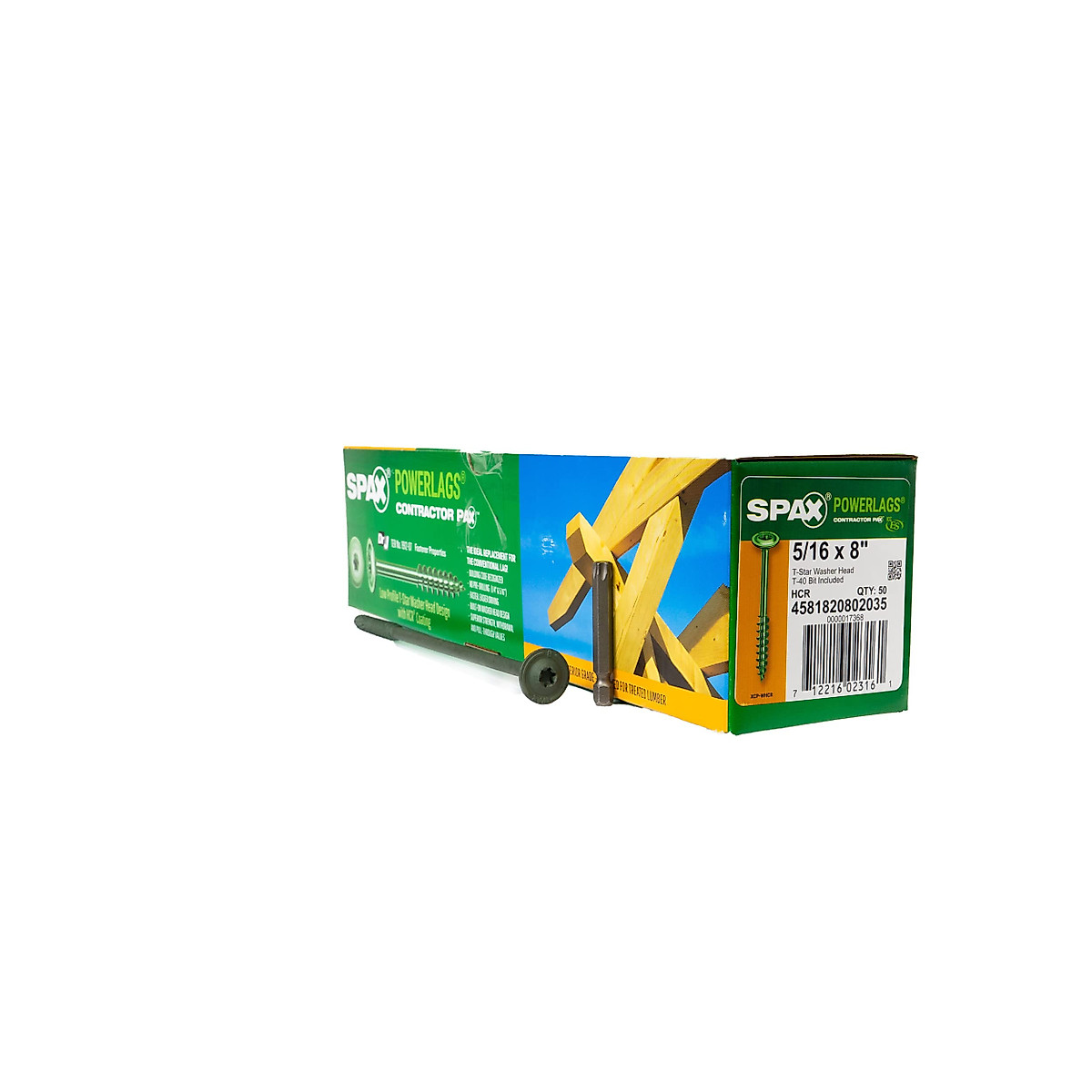 SPAX 5/16" x 8" Exterior Washer Head Structural Wood Lag Screws Powerlags Torx T-Star (50 EA) Bit Included Heavy Duty Rust Resistant