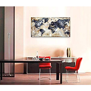 World Map Wall Art Framed Art Print Picture Wall Art Decor Home Interior - Map Picture for Office Wall Decor Canvas Artwork 20x40inch Ready to Hang