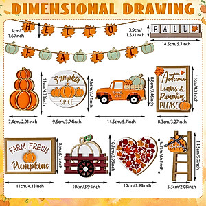 23-Piece Fall Tiered Tray Decoration Set - Thanksgiving Pumpkin Maple Leaf Truck Wooden Sign Rustic Farmhouse Tray Decoration Tabletop Sign Holiday