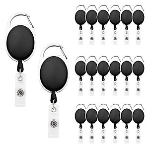 Fushing 20Pcs Retractable ID Badge Holders ID Badge Reels with Clip Retractable Badge Holders for Office Worker Doctor Nurse (Black)