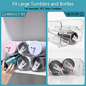4 Pack Stackable Water Bottle Organizer- Large Compartment Kitchen Organization Racks for Fridge, Pantry and Cabinets - Plastic Storage for Tumblers, Mugs and Cups
