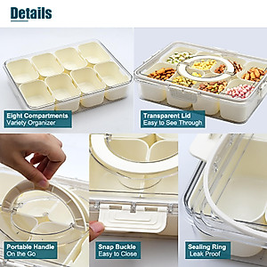 2 Pack Snackle Box with Clear Lids and Handle, Divided Serving Tray Portable Snack Platter No-Spill Snack Box Charcuterie Container Organizer for Travel, Salad Bar, Fridge, Camping, Fishing, Party
