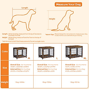 IchbinGo Dog Crate Furniture, Wooden Dog Crate Table, 43.7" Dog Kennel with 3 Doors, Flip-up Top Opening and Wheels, Decorative Pet Crate House for Large/Medium/Small Dog Indoor Use (Rustic Brown)