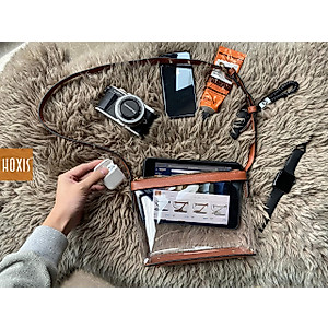 Clear Zipper Cross Body Bag with Vegan Leather Trim (Brown) Small