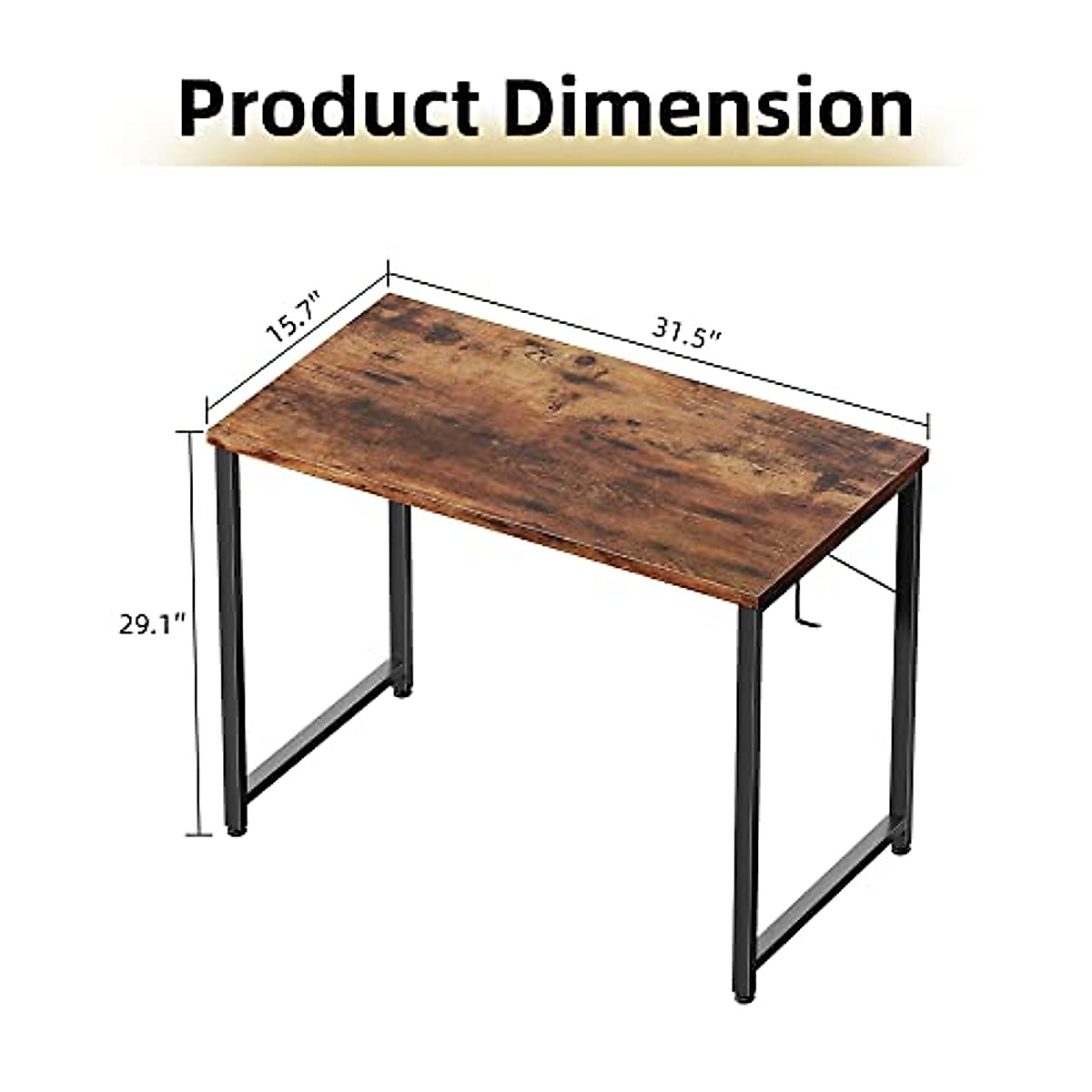 Flrrtenv 31 Inch Computer Desk, Small Desk, Office Desk with Hook, Modern Home Office Desk, Writing Desk, PC Desk, Rustic Brown