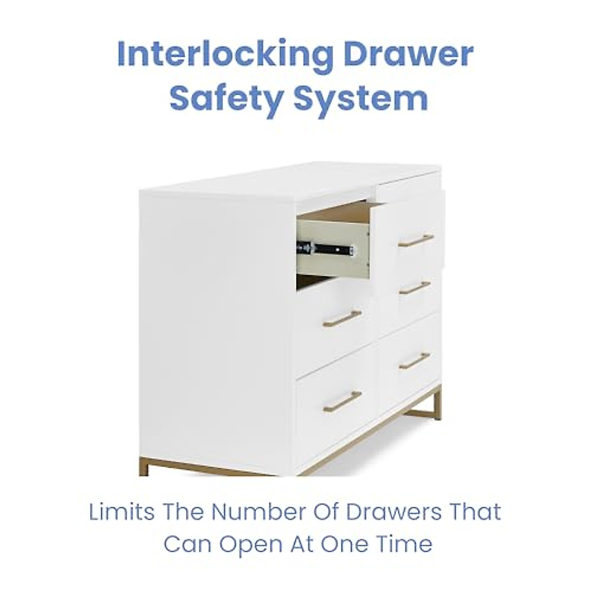 Delta Children Jade 6 Drawer Dresser with Interlock Drawer System, Bianca White/Melted Bronze