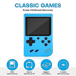Retro Handheld Game Console,Handheld Game Console， 400+ Classical FC Games,Portable Gaming Kids Electronics with Color case Mini Video Games Gameboy Support Connecting TV & 2 Players(Blue 400)