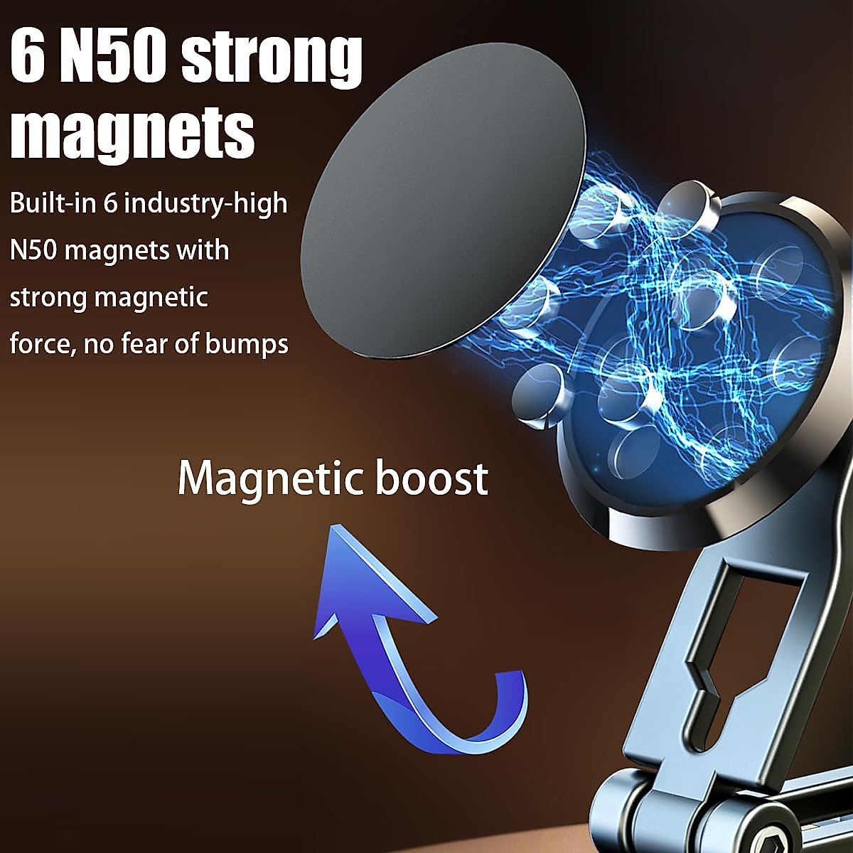 BESULEN Magnetic Phone Holder for Car, 6 Strong Magnets, Car Phone Mount with 2 Metal Plates, 720° Rotation Folding Case Friendly, Universal Auto Dashboard Cell Phone Holder Fits Most Smartphones