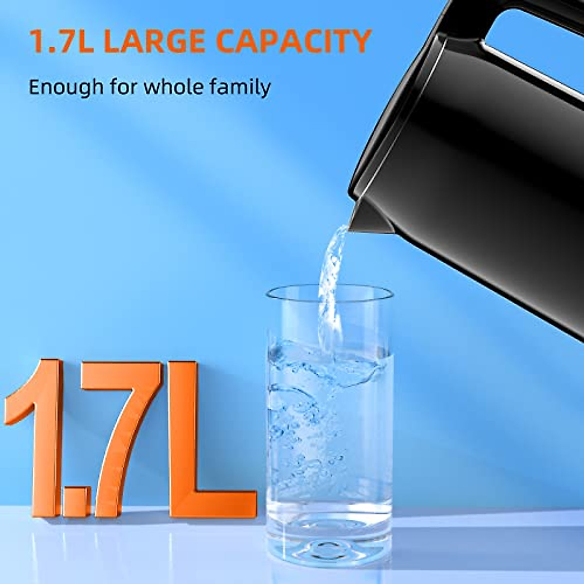 Electric Kettle 1.7L, Aylion 100% Stainless Steel Interior Double Wall Electric Tea Kettle, 1500W Fast Heating, Auto Shut-Off & Boil Dry Protection, BPA Free, LED Indicator, Black