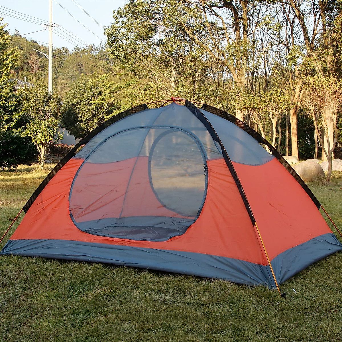 2 Person Backpacking Tent 3-4 Season Windproof Camping Tent Awning Family Tent Two Doors Double Layer with Aluminum rods for Outdoor Camping Family Beach Hunting (Orange-2 Person)