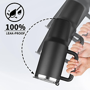 StarSpeed 40 oz Tumbler with Handle and Straw Lid | Stainless Steel Water Bottle Travel Mug Reusable Insulated Cup With Lid And Straw, Keep Cold Heat and Ice for Hours(40oz,Black)