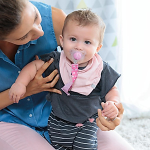 Chicco Two-in-One Pacifier Clip with Loop and Ring Attachments | Loop for Teethers and Small Toys | Ring Included for Knob-Style Pacifiers | Secure Clasp is Gentle on Clothing | Pink