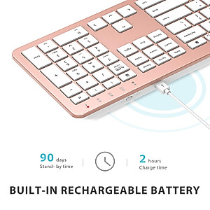 iClever GK08 Wireless Keyboard and Mouse - Rechargeable Wireless Keyboard Ergonomic Full Size Design with Number Pad, 2.4G Stable Connection Slim White Keyboard and Mouse for Windows, Mac OS Computer