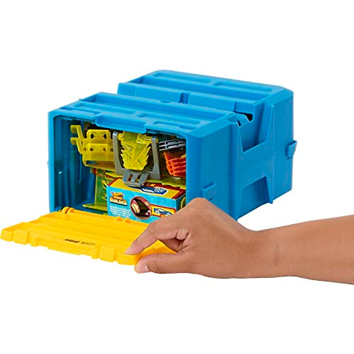 Hot Wheels Track Builder Playset Lightning Boost Pack, 12 Component Parts & 1:64 Scale Toy Car in Storage Container