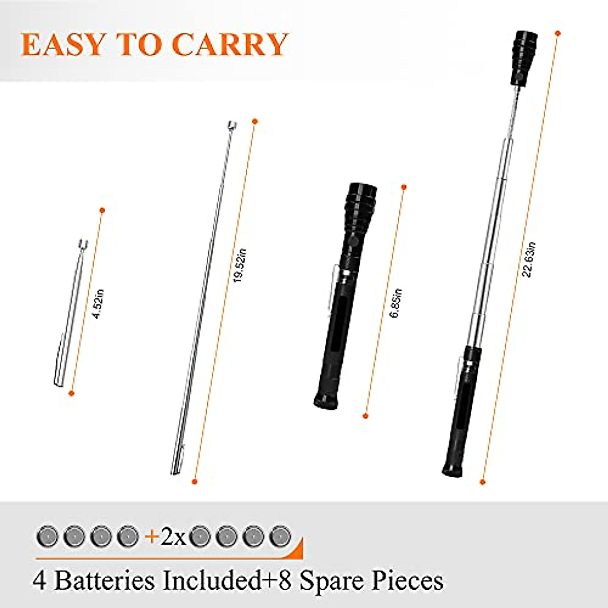 Gifts for Men Dad,Magnetic Pickup Tool with LED Lights,Telescoping Magnet Pick Up Tool-Unique Gadgets Gifts for Boyfriend/Father,Husband,Grandpa,DIY Handyman,Him,Women,12 Batteries,2Pc Set