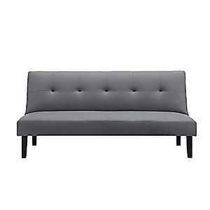 LTT Futon Sofa Bed, Futon Couch, Folding Sofa Bed Dual-Purpose Multi-Functional Grey Pu Solid Wood Legs Sofa Bed