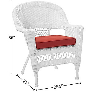 Jeco Wicker Chair with Red Cushion, Set of 2, White/W00206-